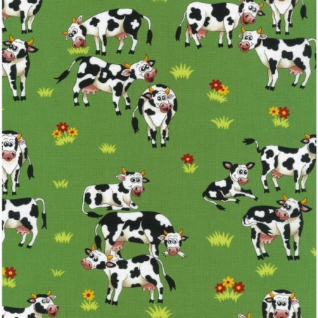 100% Cotton Fabric Nutex Farm Fun Happy Cows in the Grass Field ...
