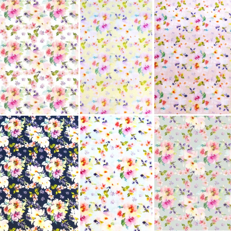 100% Cotton Digital Fabric Spring Garden Large Roses Floral Flower ...
