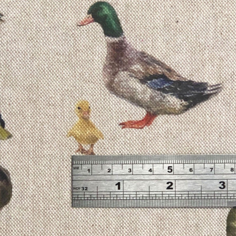 Cotton Rich Linen Look Fabric Digital Mallard Ducks Upholstery