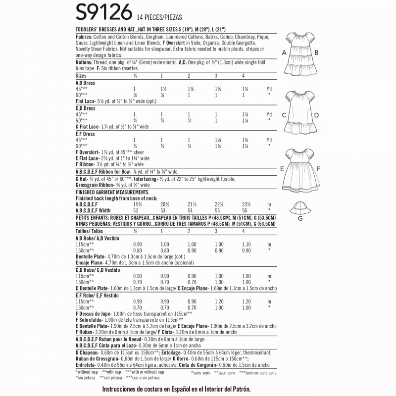 Simplicity Sewing Pattern S9126 Toddlers Trimmed Dresses and Hats Six ...