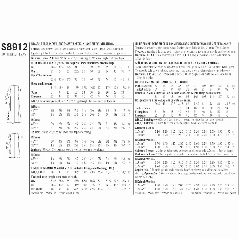 Simplicity Sewing Pattern S8912 Misses Maxi Or Mini Dress