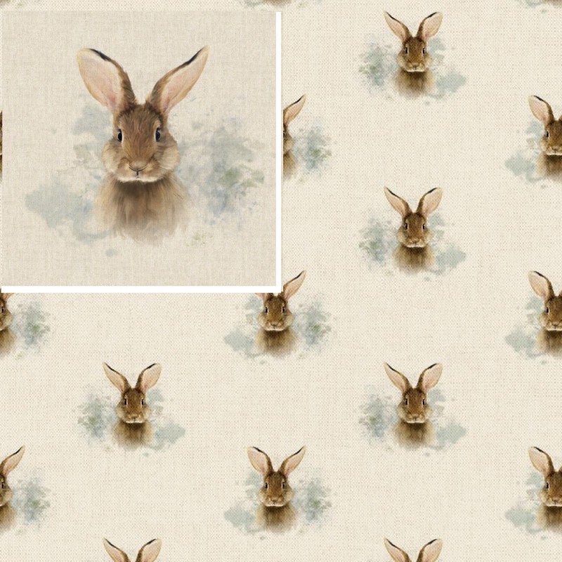 Cotton Rich Linen Look Fabric Bunny Rabbit Or Panel Upholstery