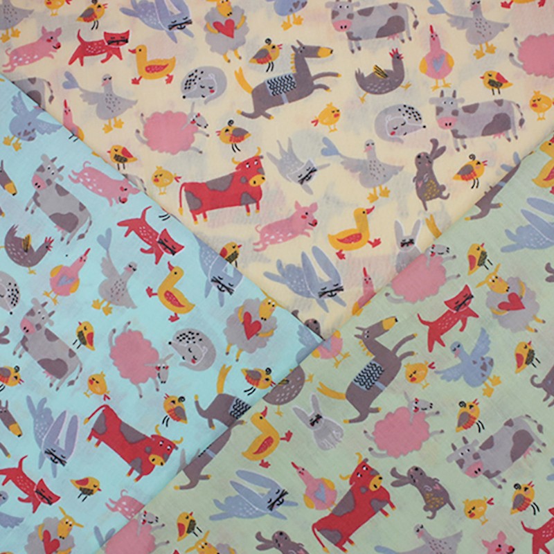 Polycotton Fabric Farm Animals Cows Sheep Pigs