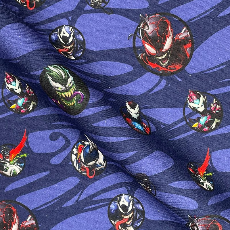 100% Cotton Fabric Digital Marvel Avengers Venom Faces Spiderman 140cm Wide