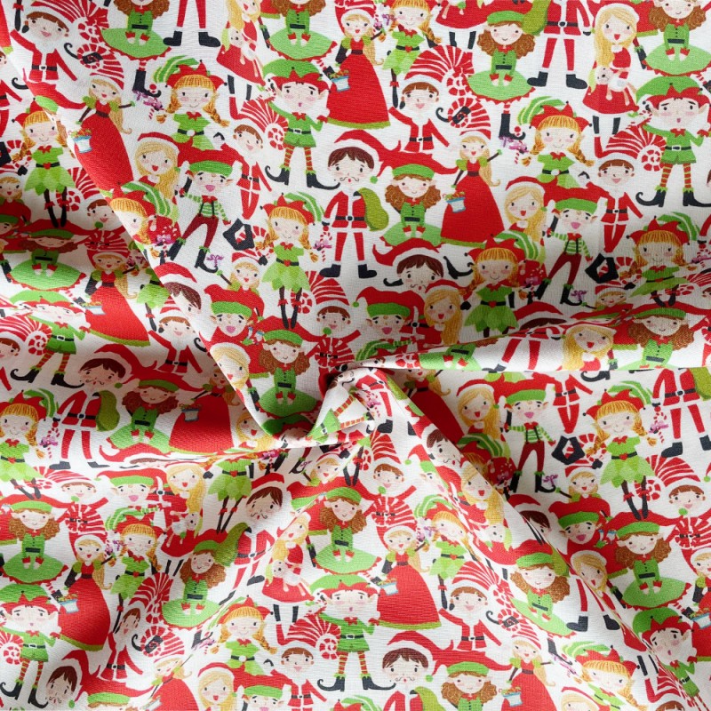 100% Cotton Digital Fabric Oh Sew Christmas Elf Elves Santa Xmas 140cm Wide
