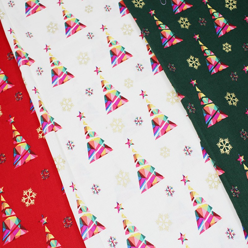 100% Cotton Poplin Fabric Christmas Trees Rainbow Metallic 135cm Wide