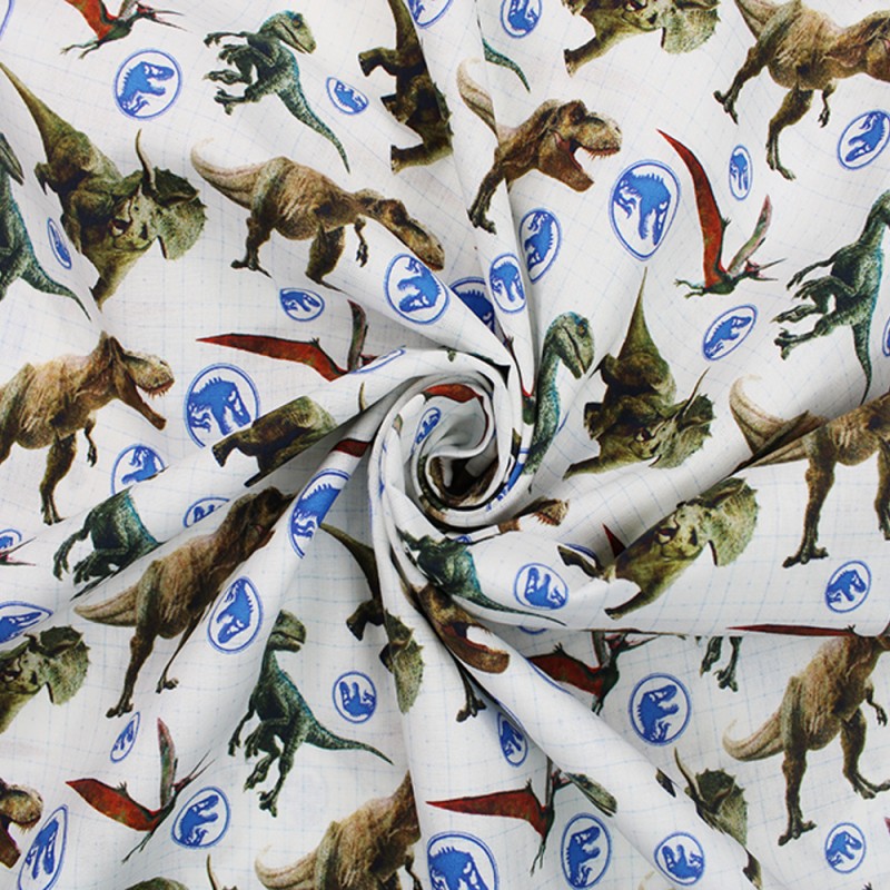 100% Cotton Digital Fabric Jurassic World Dinosaur Prehistoric T-Rex ...