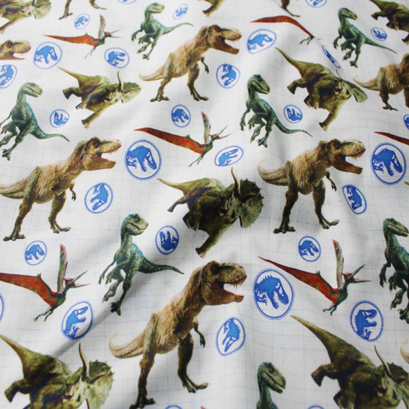 100% Cotton Digital Fabric Jurassic World Dinosaur Prehistoric T-Rex ...
