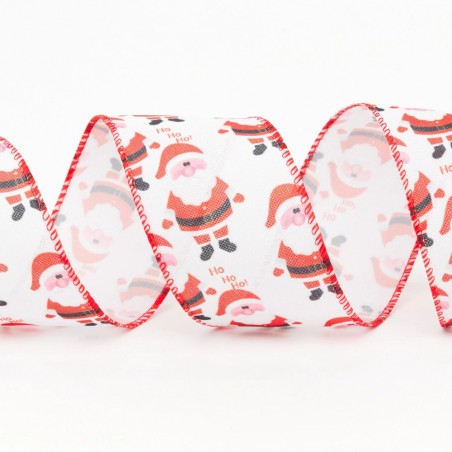 Wired Edge Ribbon 63mm Christmas Standing Santa Ho Ho Ho