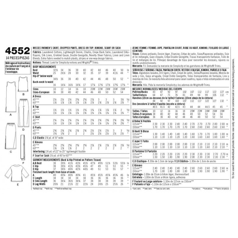 Simplicity Sewing Pattern 4552 Misses' & Plus Size Mix & Match Sepa...