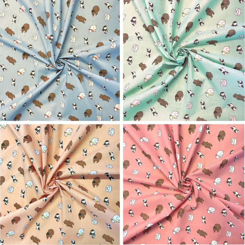 Polycotton Fabric Cute Bears Panda Polar Bear Brown Grizzly Bear Animals