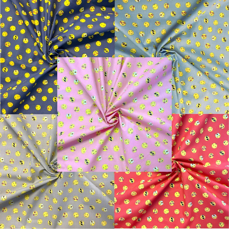 Polycotton Fabric Emoji Emotions Faces Expressions
