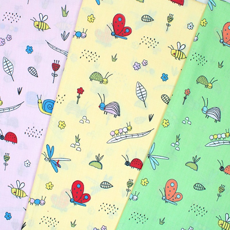Polycotton Fabric Bugs Life Insects Butterfly