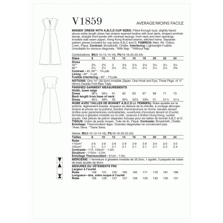 Vogue Sewing Pattern V1859 Misses' Dress Fitted Bust Flared Skirt ...