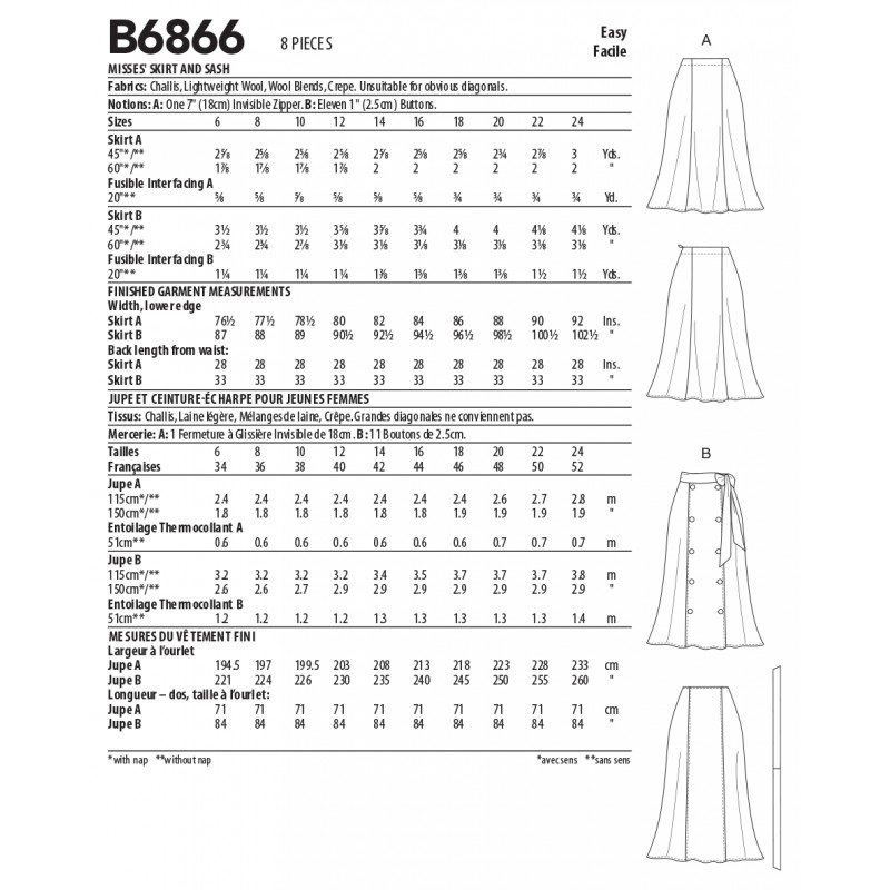 Butterick Sewing Pattern B6866 Misses Princess Seam Skirt in Two Lengths