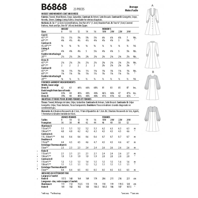Butterick Sewing Pattern B6868 Misses Princess Seam Coat Dress with ...