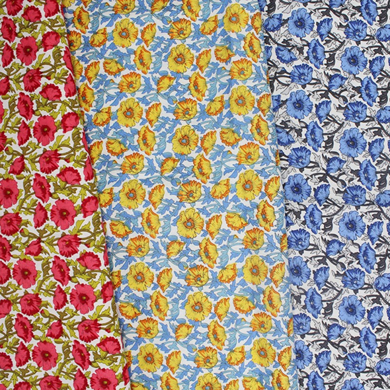 100% Cotton Poplin Fabric Morris Poppies Poppy Floral Flower 149cm Wide