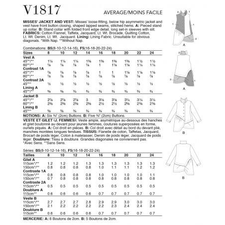 Vogue Sewing Pattern V1817 Misses' Jacket and Waistcoat, Marcy Tilton