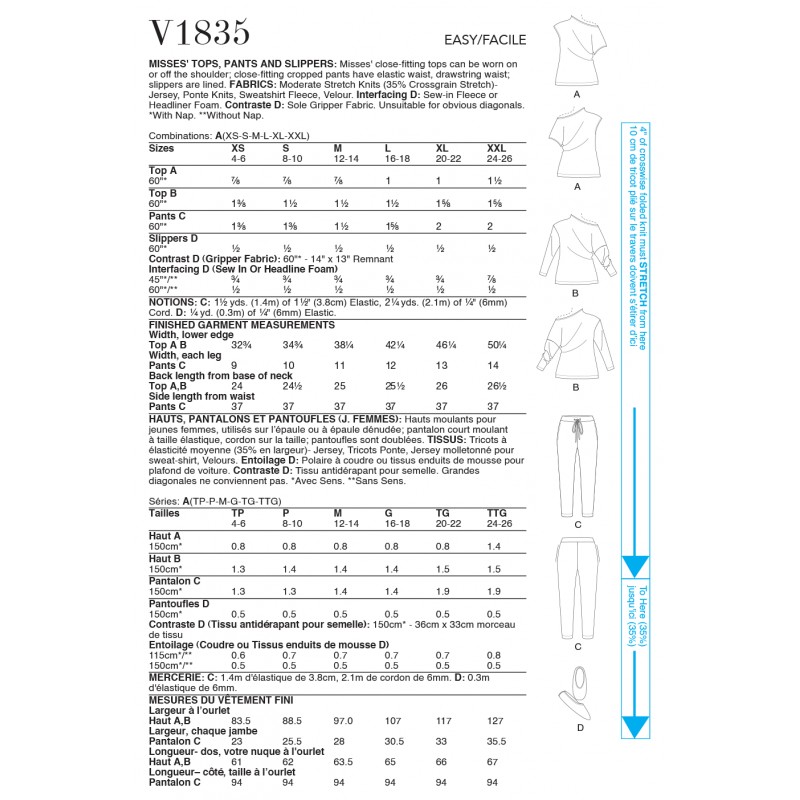 Vogue Sewing Pattern V1835 Misses' Tops, Trousers and Slippers