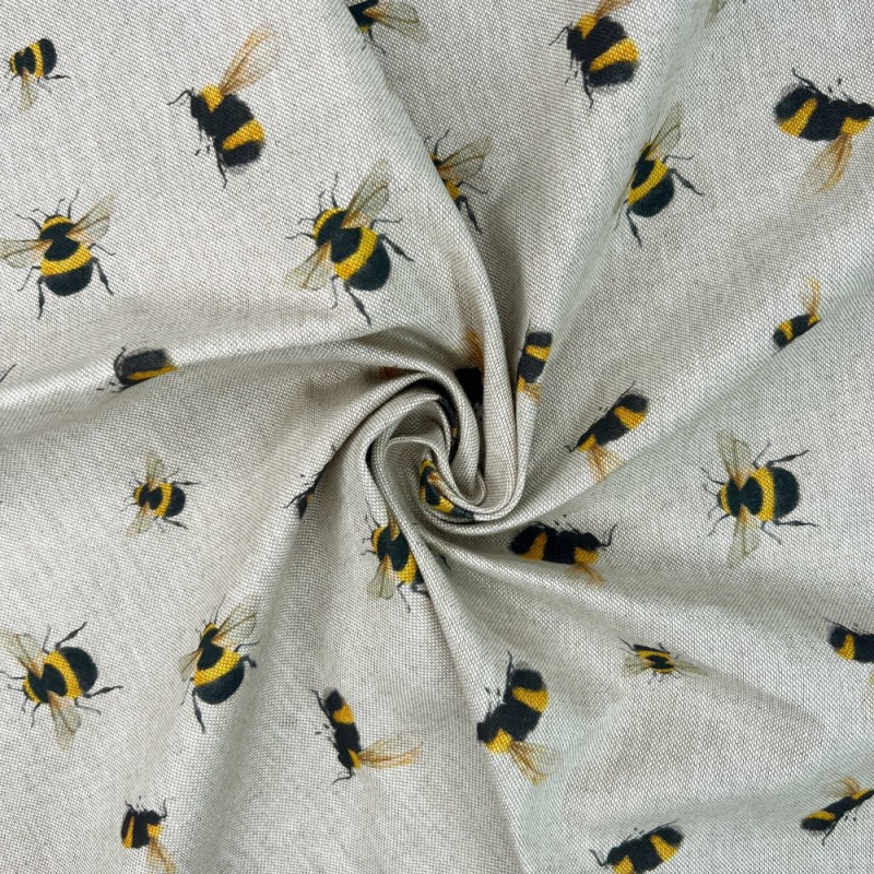 Cotton Rich Linen Look Digital Fabric Scattered Bumble Bees Insects Animals