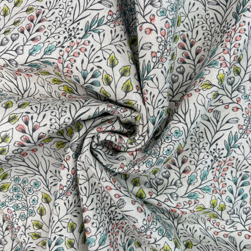 Cotton Rich Linen Look Digital Fabric Trailing Flowers Floral Vines Spring