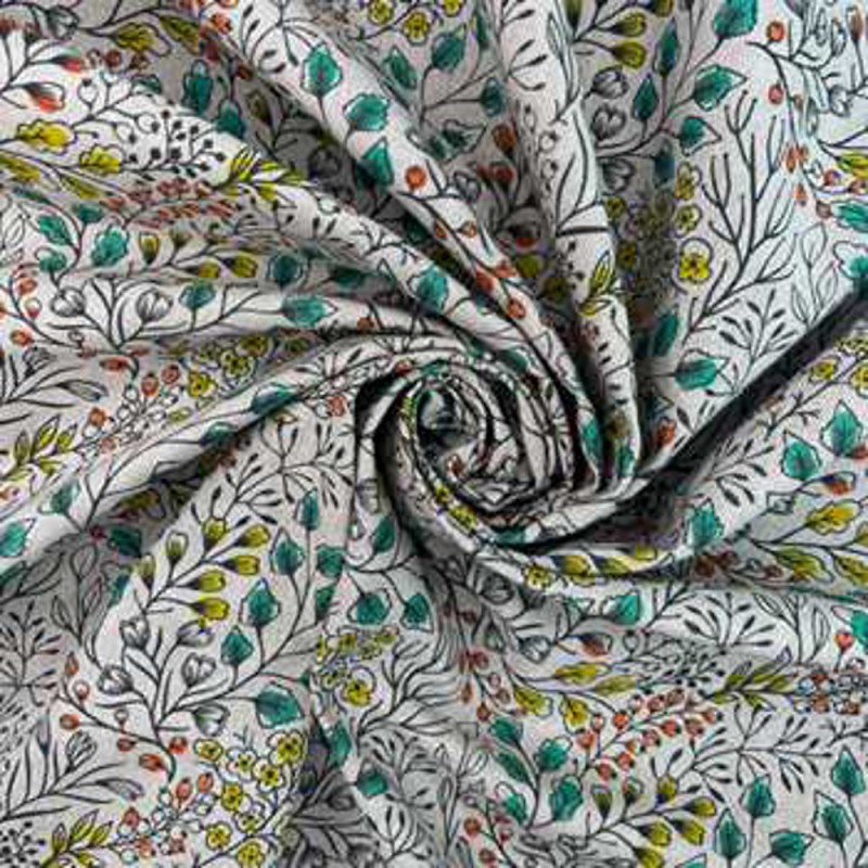 Cotton Rich Linen Look Digital Fabric Trailing Flowers Floral Vines Autumn