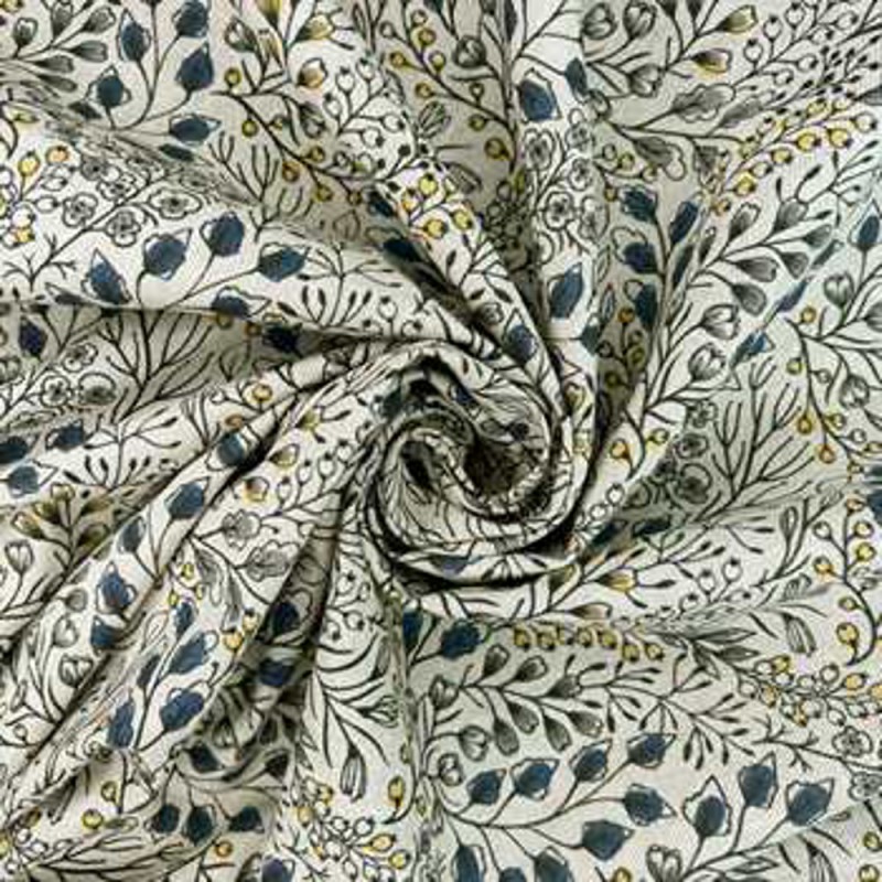 Cotton Rich Linen Look Digital Fabric Trailing Flowers Floral Vines Winter