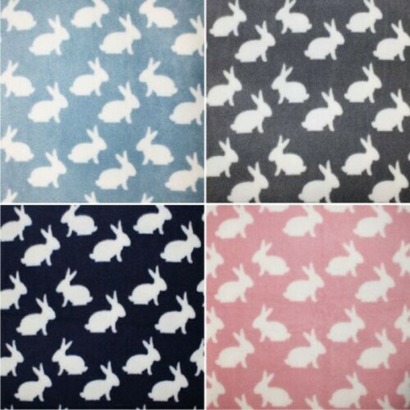 Printed Polar Anti Pil Fleece Fabric White Bunny Rabbits Bunnies Cu...