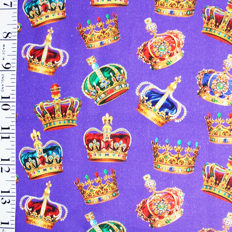 100% Cotton Fabric Royal Crowns Jewels King Queen Patriotic 149cms Wide