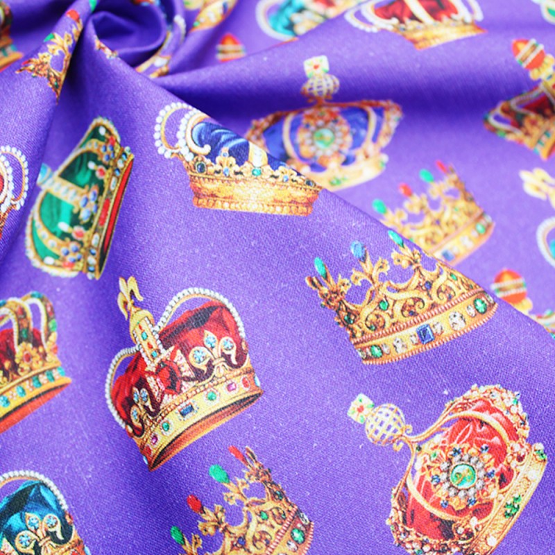 100% Cotton Fabric Royal Crowns Jewels King Queen Patriotic 149cms Wide