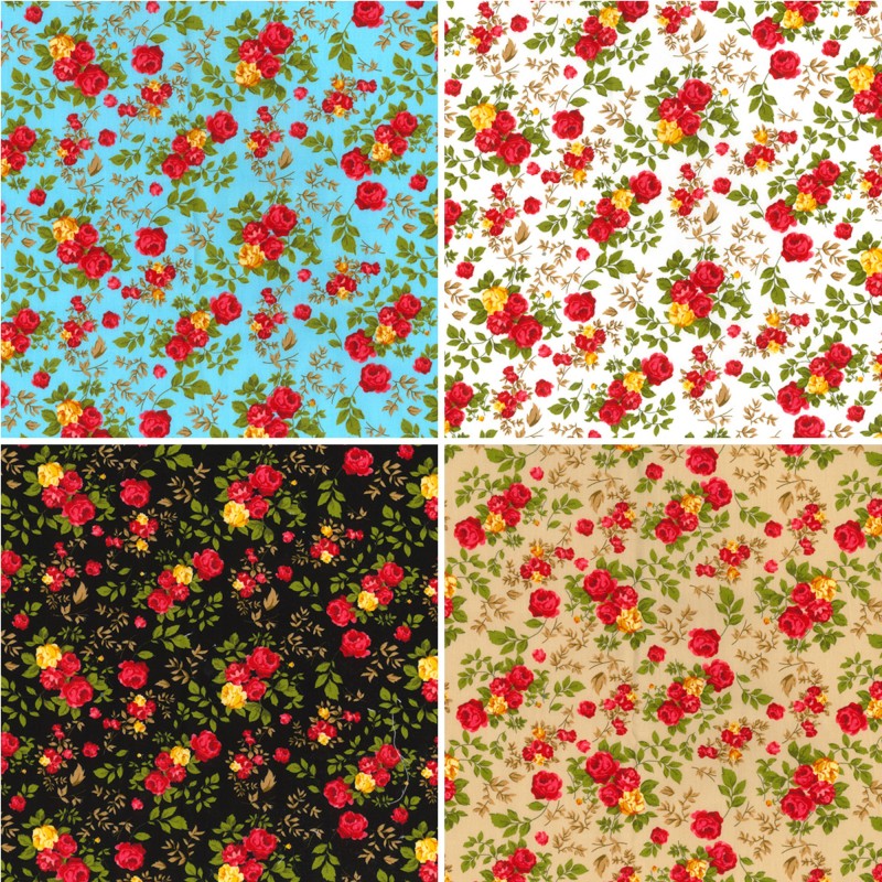 100% Cotton Poplin Fabric Rose & Hubble Belgrave Street Bunched Roses ...