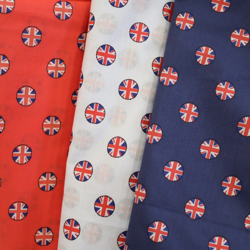 Polycotton Fabric Polka Dots Union Jack Flags British UK