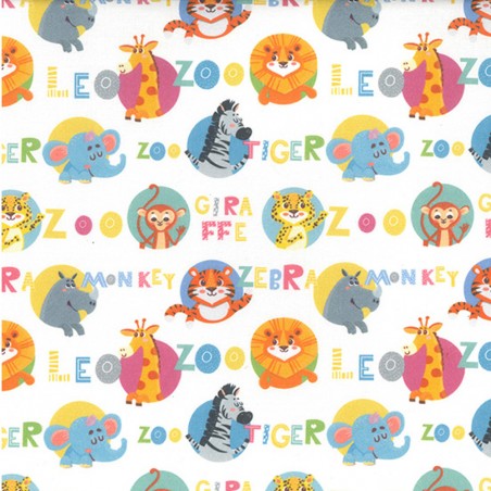 100% Cotton Digital Fabric Rose & Hubble Zoo Animals Safari Kids