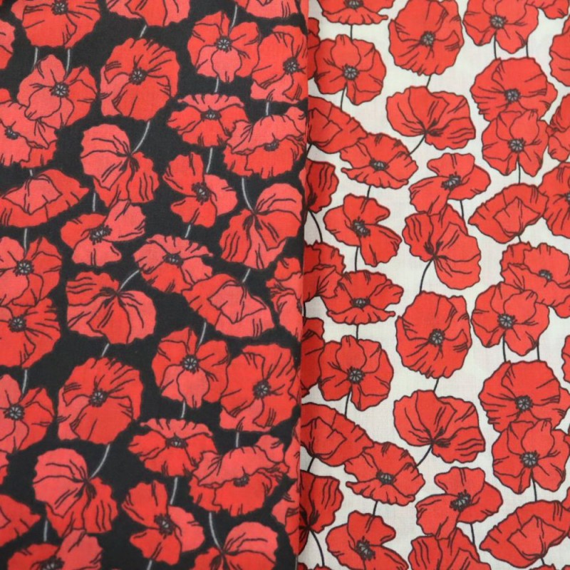 Polycotton Fabric Packed Poppies Poppy Floral