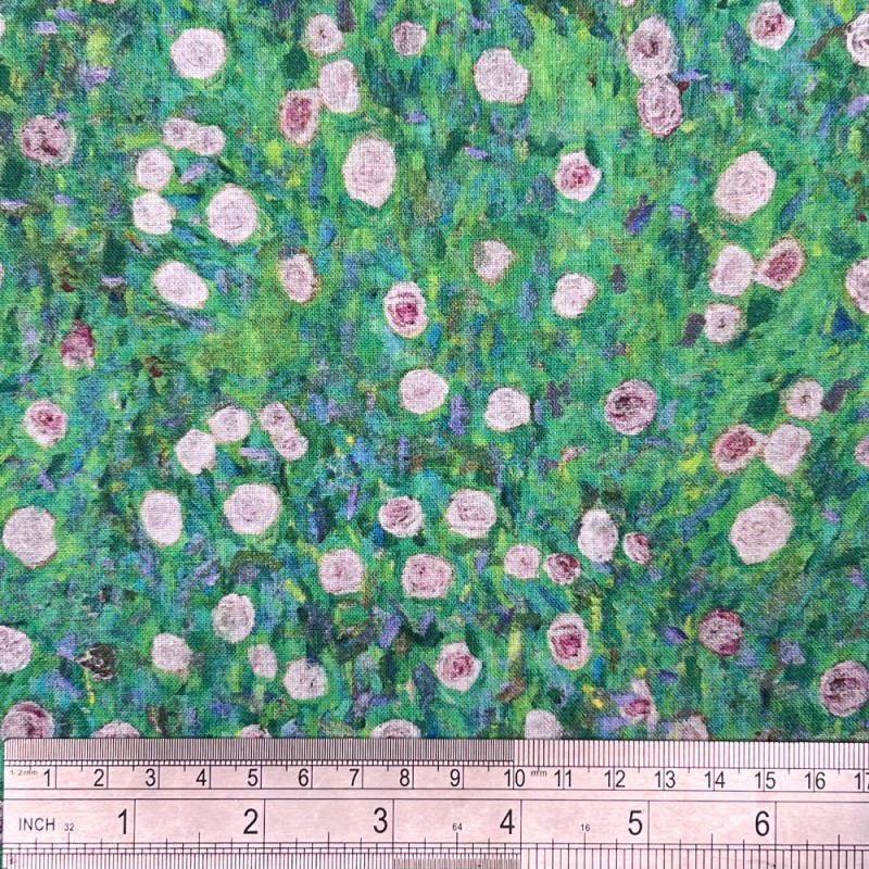 100% Cotton Digital Fabric Gustav Klimt's White Roses Floral Flower ...