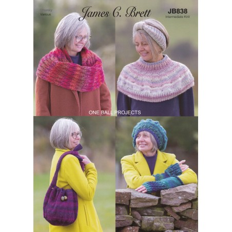 Knitting Pattern James C Brett JB838 Bag Hat Scarf Gloves Pattern ...