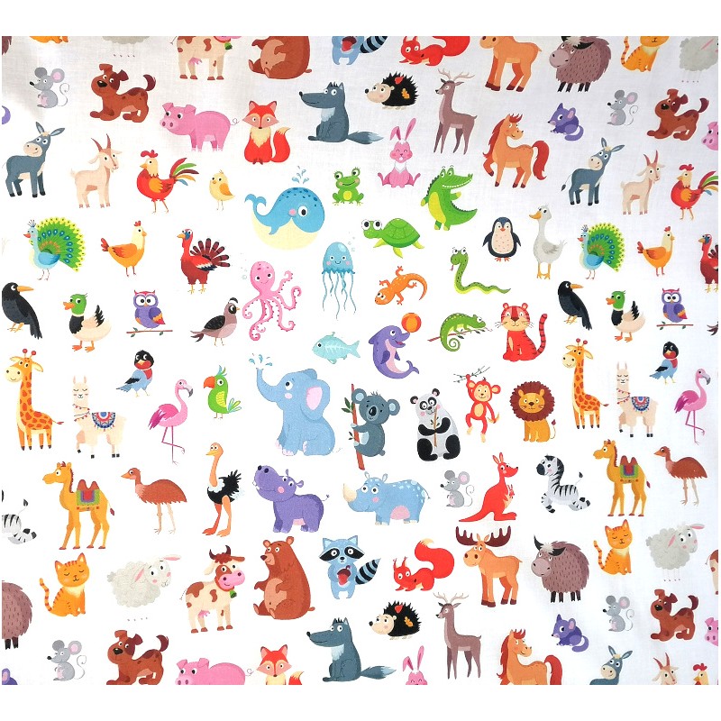 100% Cotton Digital Fabric Oh Sew Scattered Exotic Animals Snake Whales