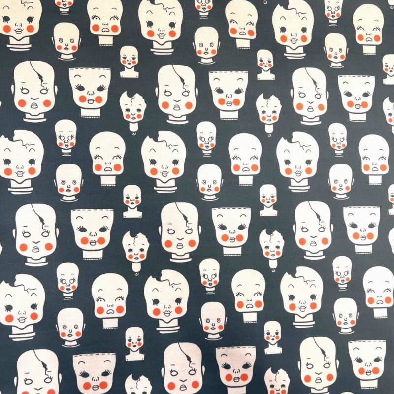 100% Cotton Digital Fabric Oh Sew Broken Dolls Heads Spooky Horror ...