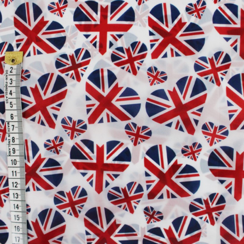 Polyester Lining Fabric Union Jack Hearts Kings Coronation Patriotic UK