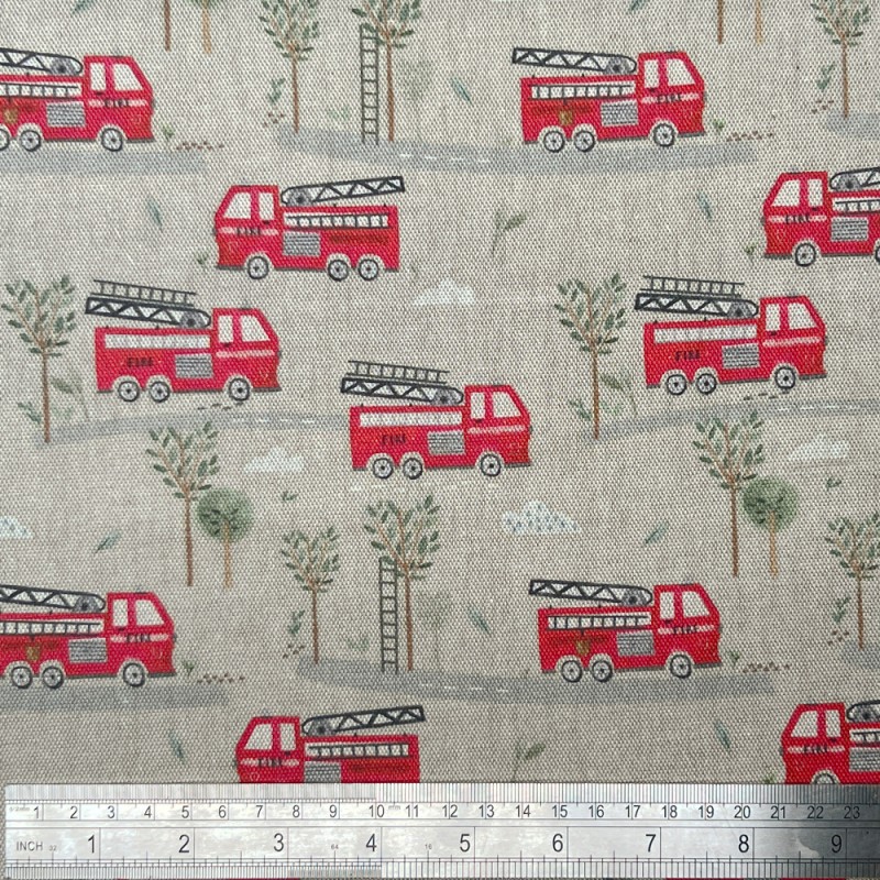 Digitally Printed Fabric Pure Cotton Panama Fire Engine Emergency Vehicle