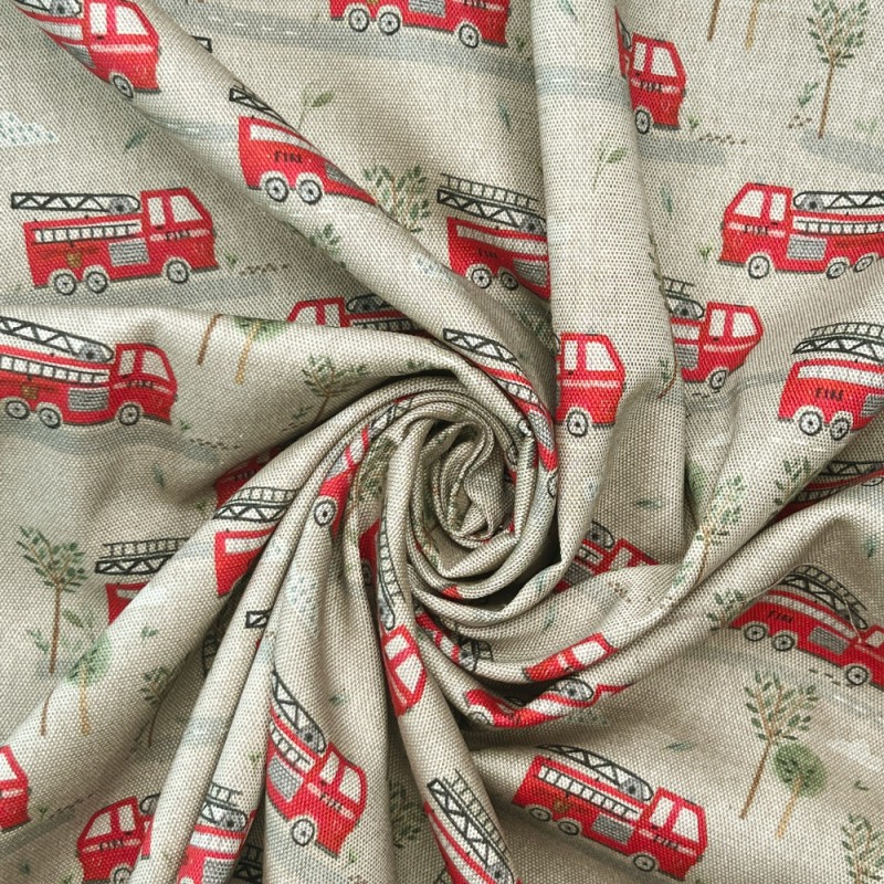Digitally Printed Fabric Pure Cotton Panama Fire Engine Emergency Vehicle