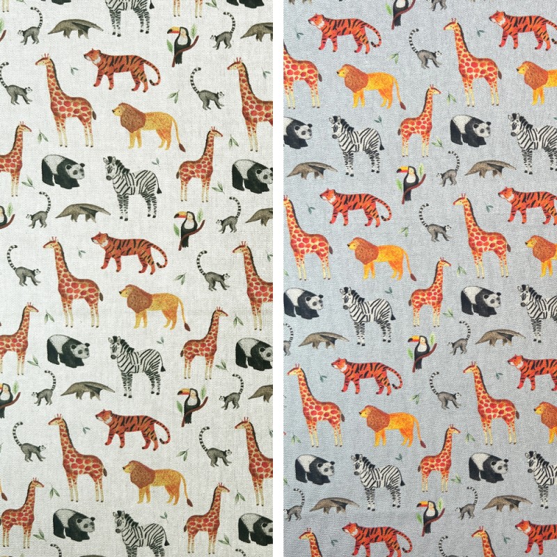 Digitally Printed Fabric Pure Cotton Panama Zoo Safari Animal Wildlife ...