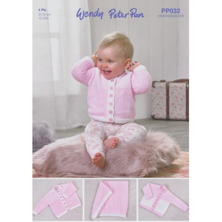Wendy Wools Knitting Pattern PP032 Baby Cardigan & Blanket in Peter Pan ...