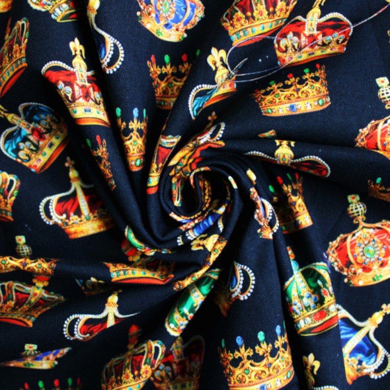 100% Cotton Fabric Royal Crowns Jewels King Queen Patriotic 149cms Wide ...