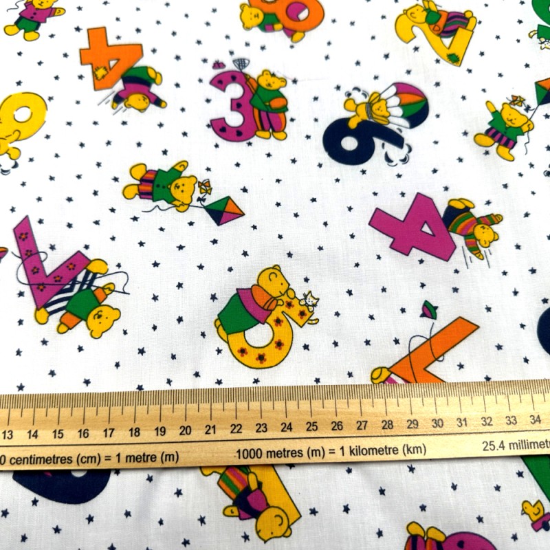 Polycotton Fabric Numbers Learning Nursery Mini Stars Star School Bear Kids
