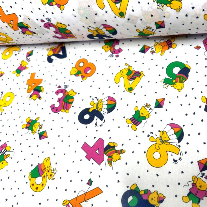 Polycotton Fabric Numbers Learning Nursery Mini Stars Star School Bear Kids