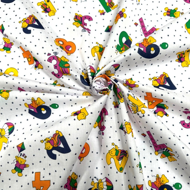 Polycotton Fabric Numbers Learning Nursery Mini Stars Star School Bear Kids