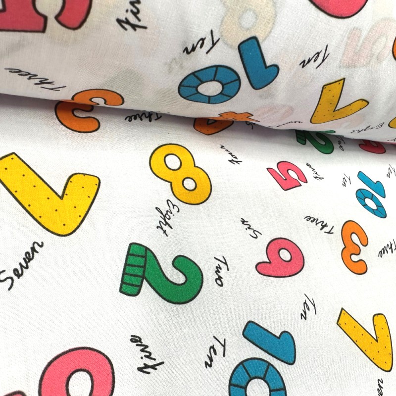 Polycotton Fabric Rainbow Numbers Words Learning Nursery School Kids