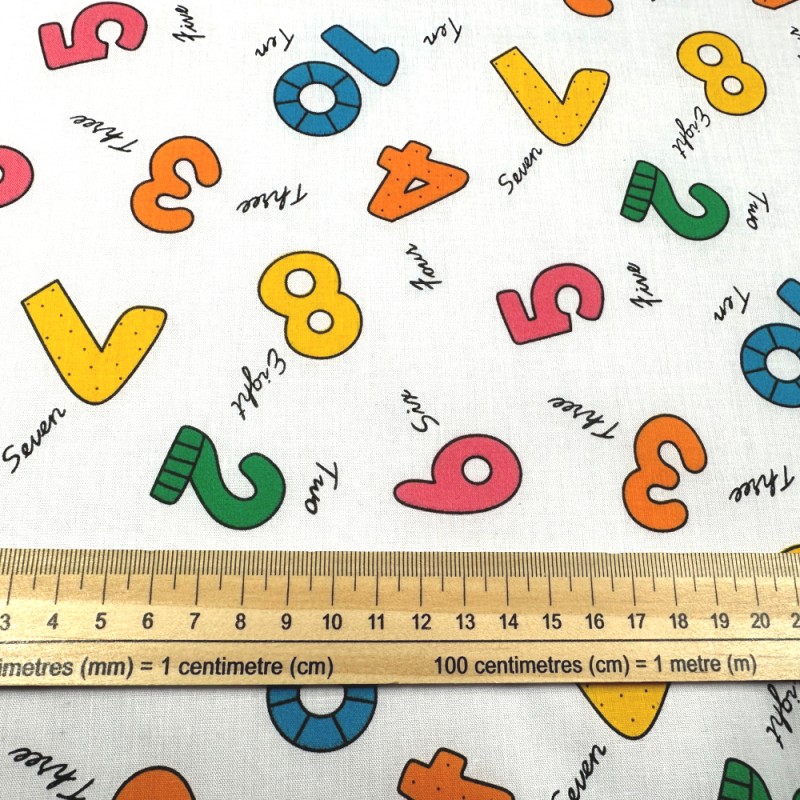 Polycotton Fabric Rainbow Numbers Words Learning Nursery School Kids
