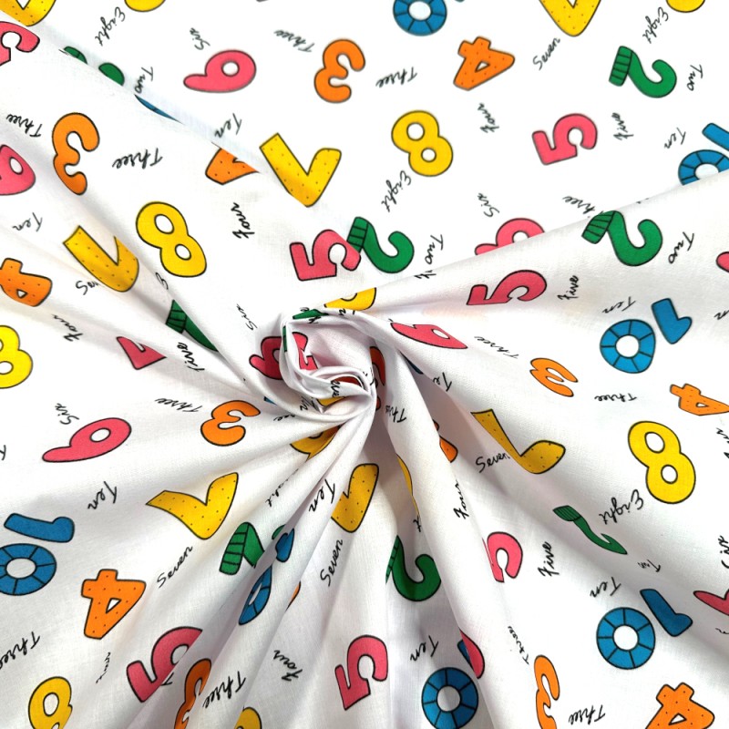 Polycotton Fabric Rainbow Numbers Words Learning Nursery School Kids